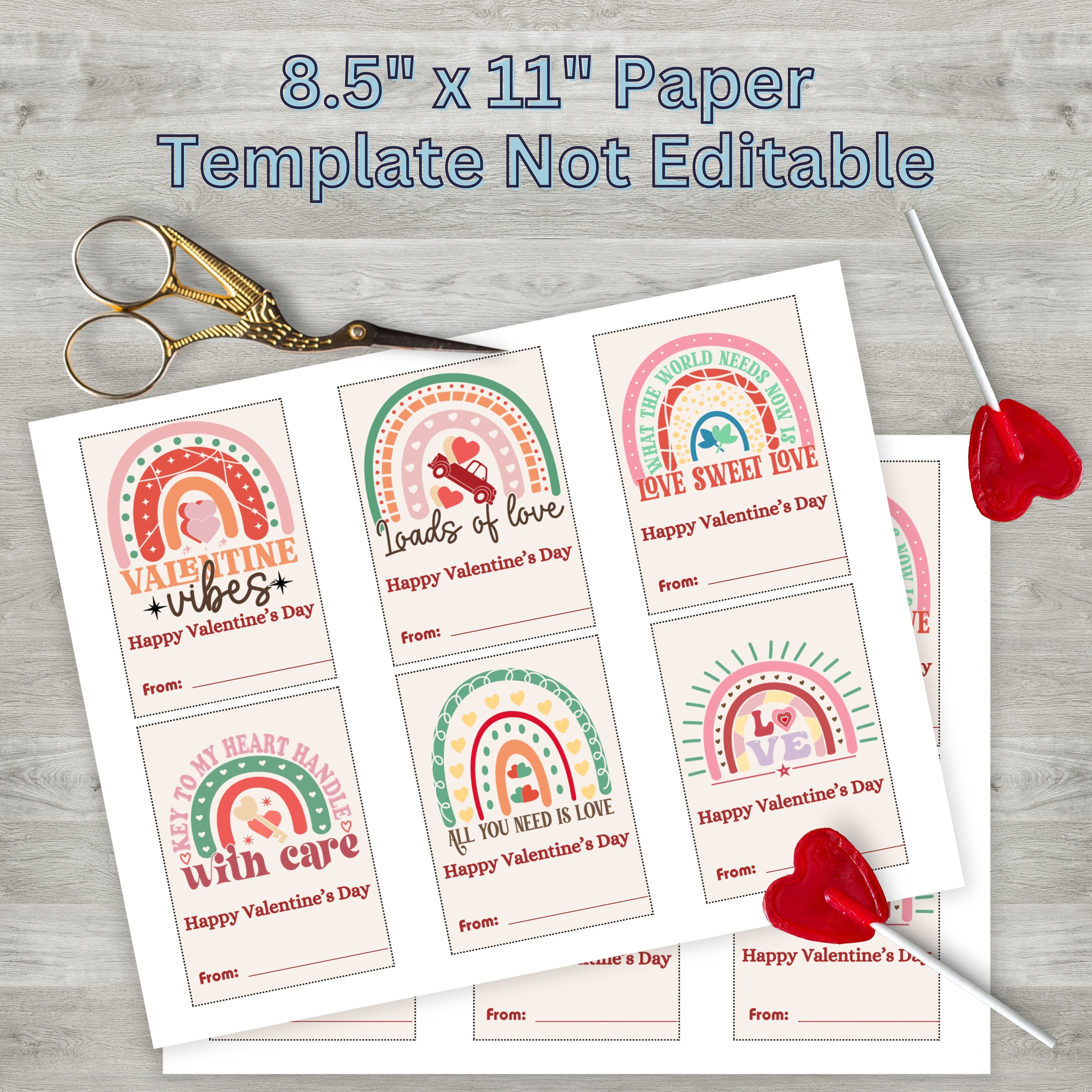 Printable Boho Rainbow Themed Valentine's Day Cards for Kids, Classroom ...