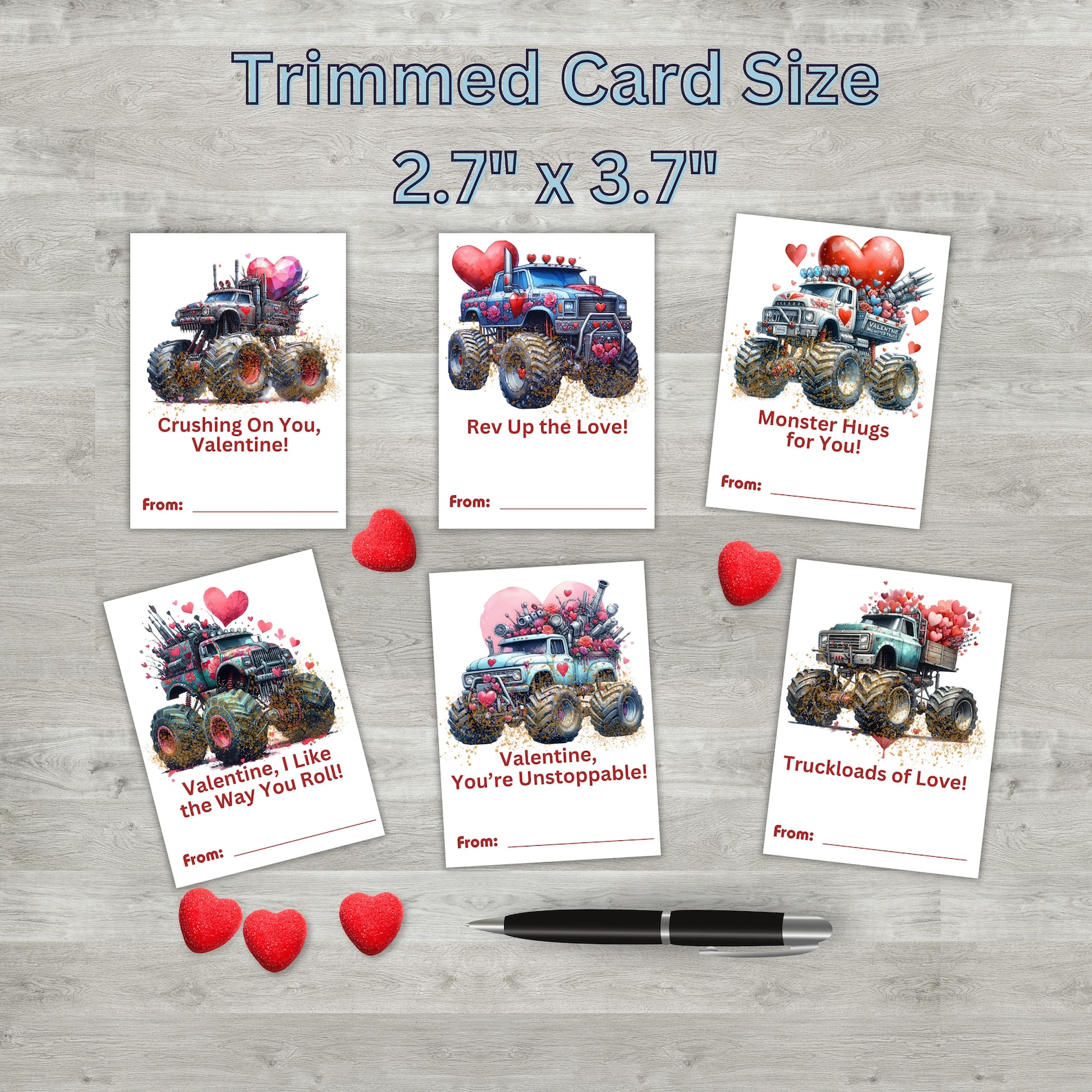 Printable Monster Truck Valentine's Day Cards for Kids, Classroom ...