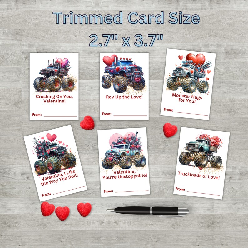 Printable Monster Truck Valentine's Day Cards for Kids, Classroom ...