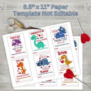 Printable Dinosaur Valentine's Day Cards for Young Kids, Classroom ...