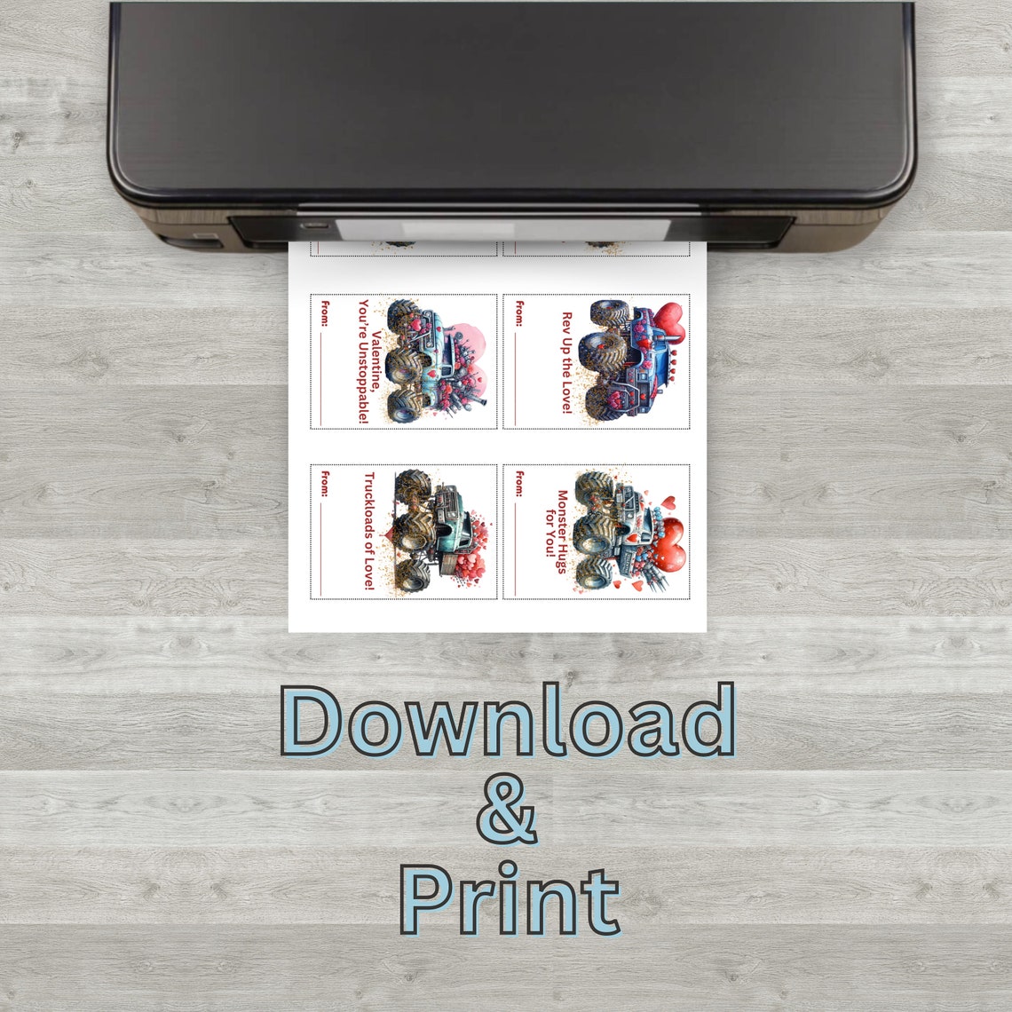 Printable Monster Truck Valentine's Day Cards for Kids, Classroom ...
