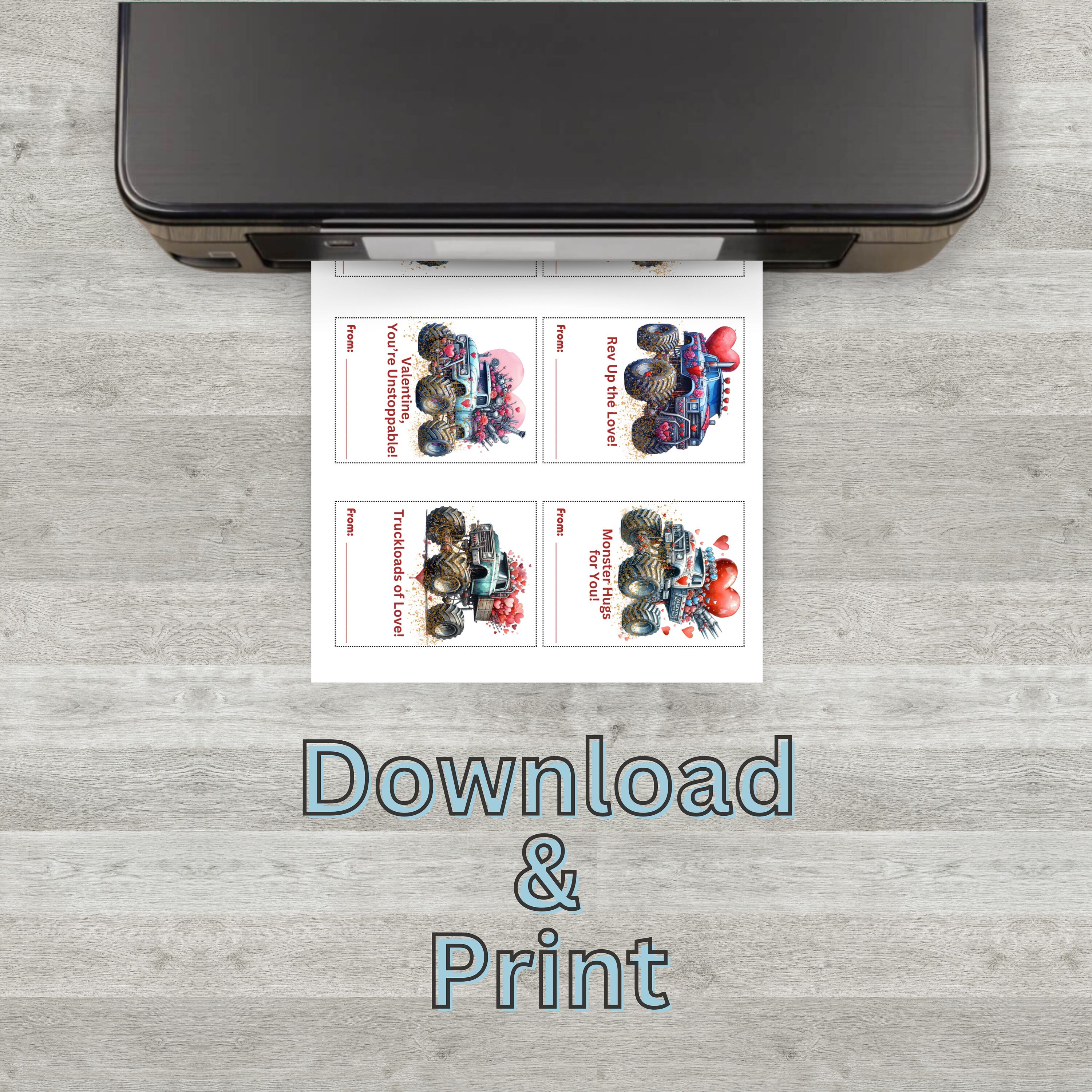 Printable Monster Truck Valentine's Day Cards for Kids, Classroom ...