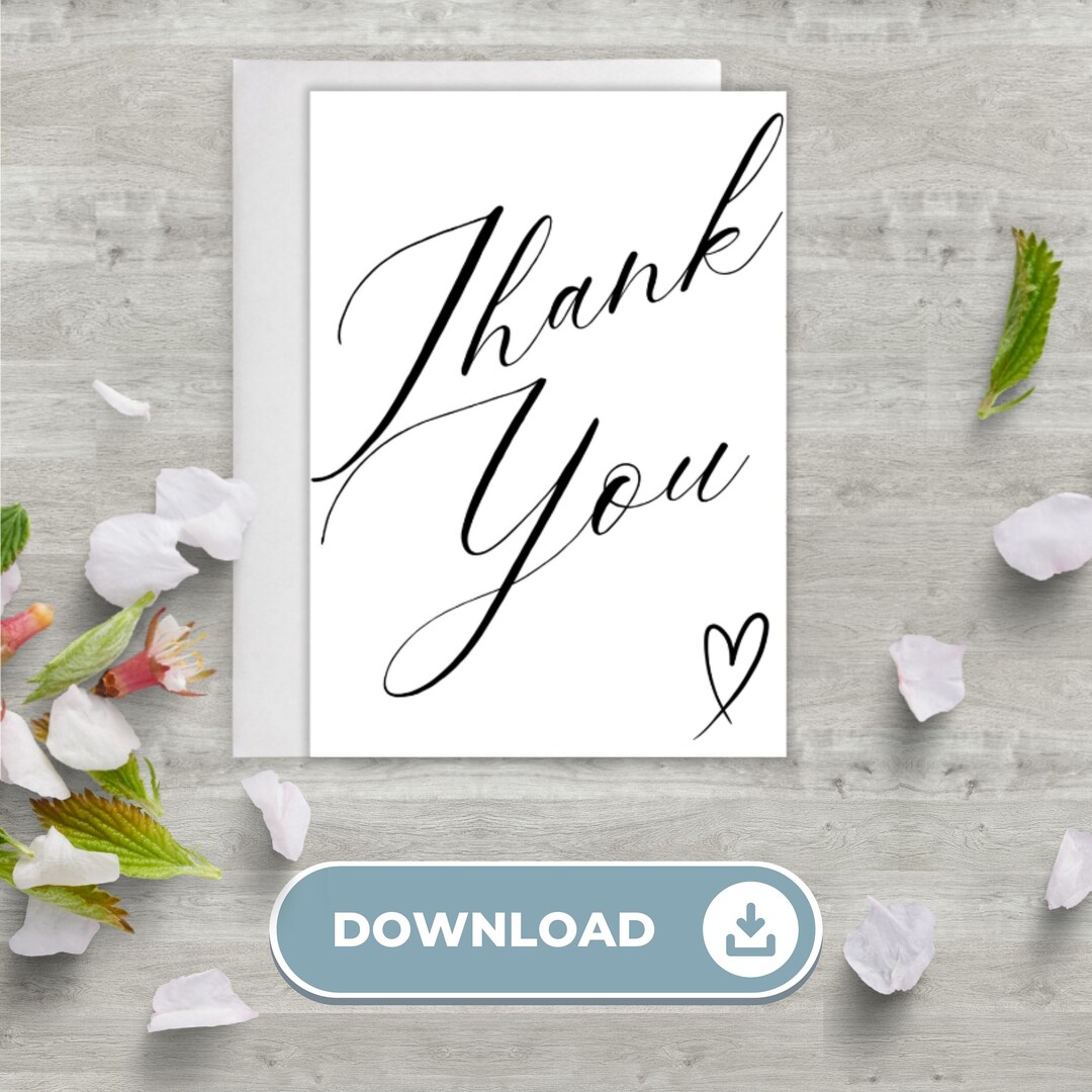 Printable Thank You Card and Envelope Template, Instant Download ...