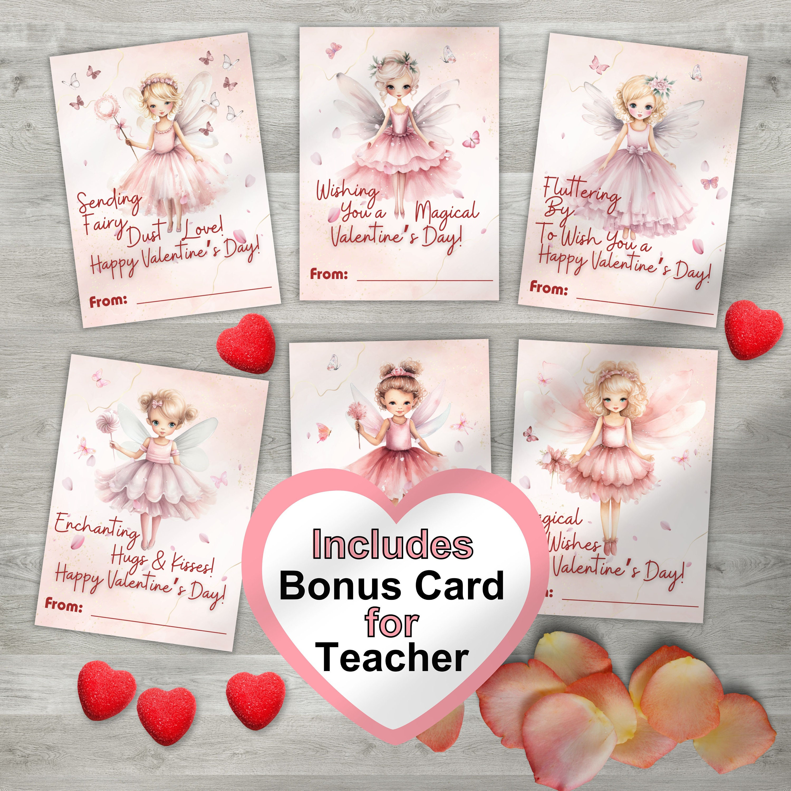 Printable Fairy Valentine's Day Cards for Kids, Classroom Valentine ...