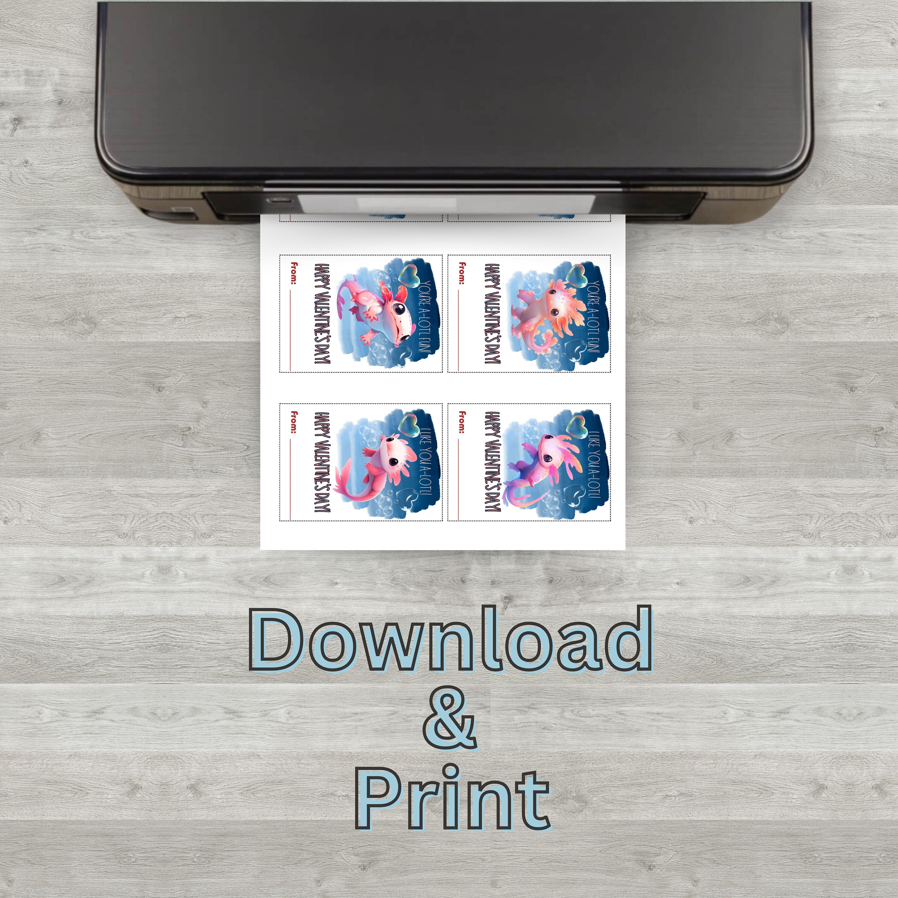 Printable Axolotl Valentine's Day Cards for Kids, Classroom Valentine ...
