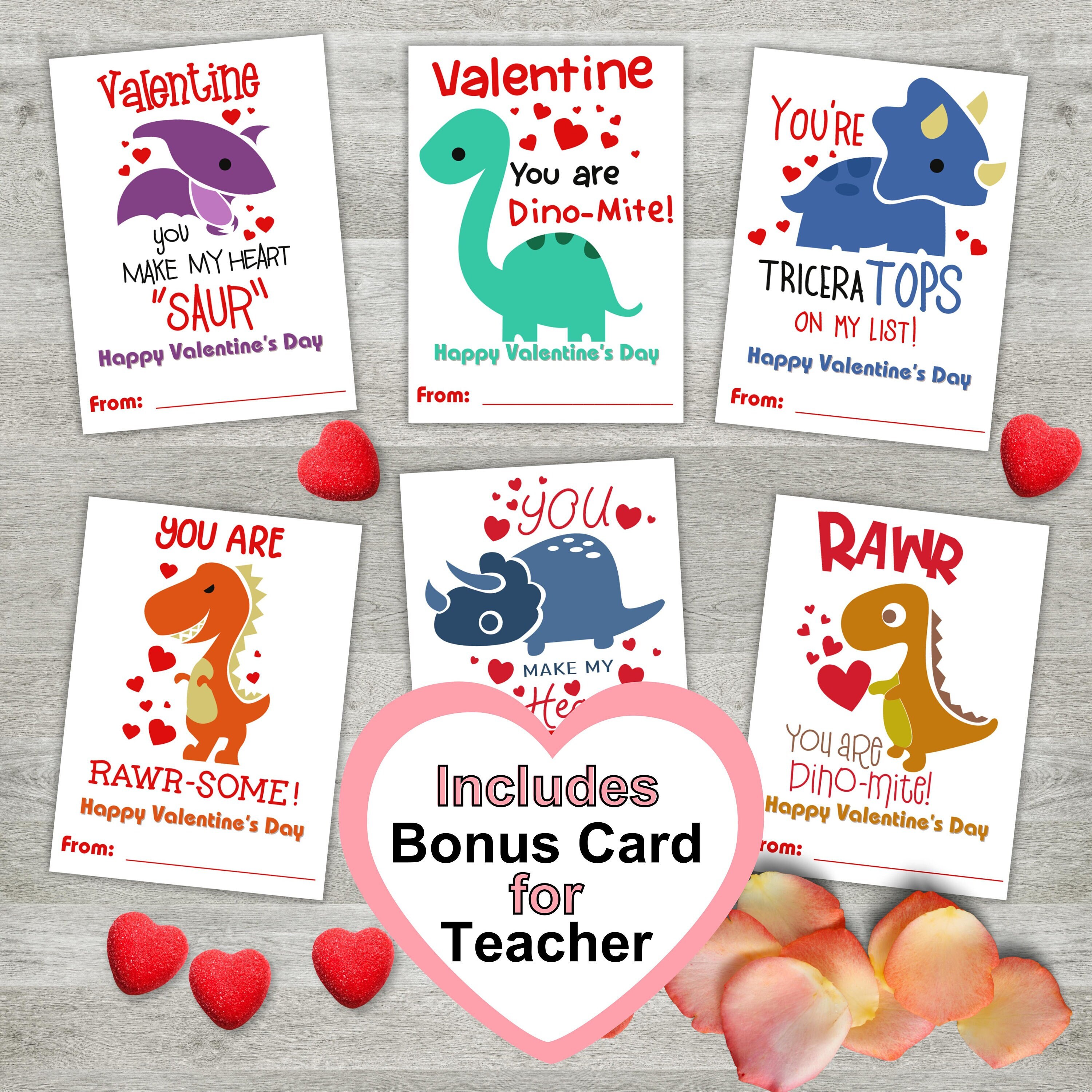 Printable Dinosaur Valentine's Day Cards for Young Kids, Classroom ...