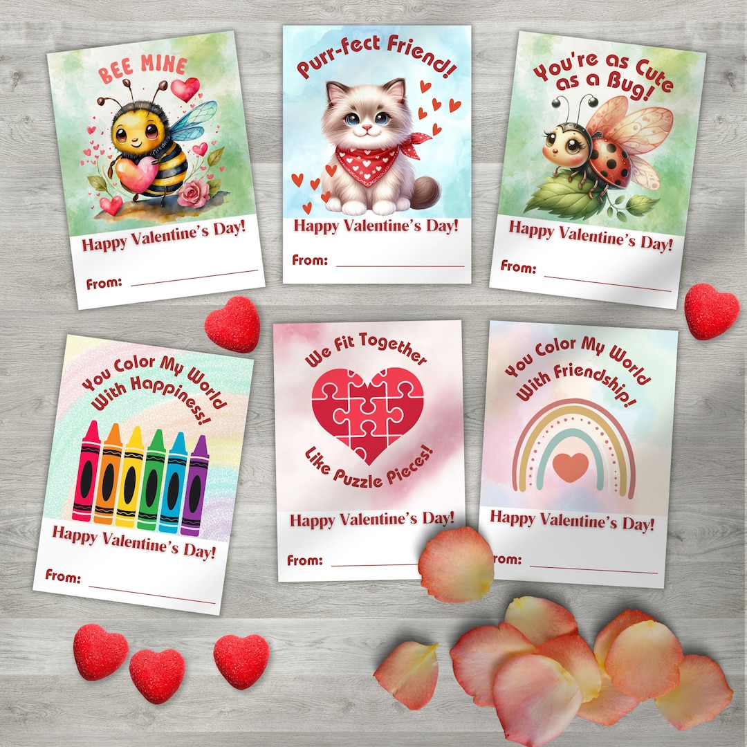 Printable Valentine's Day Cards for Kids, Classroom Valentine Cards for ...