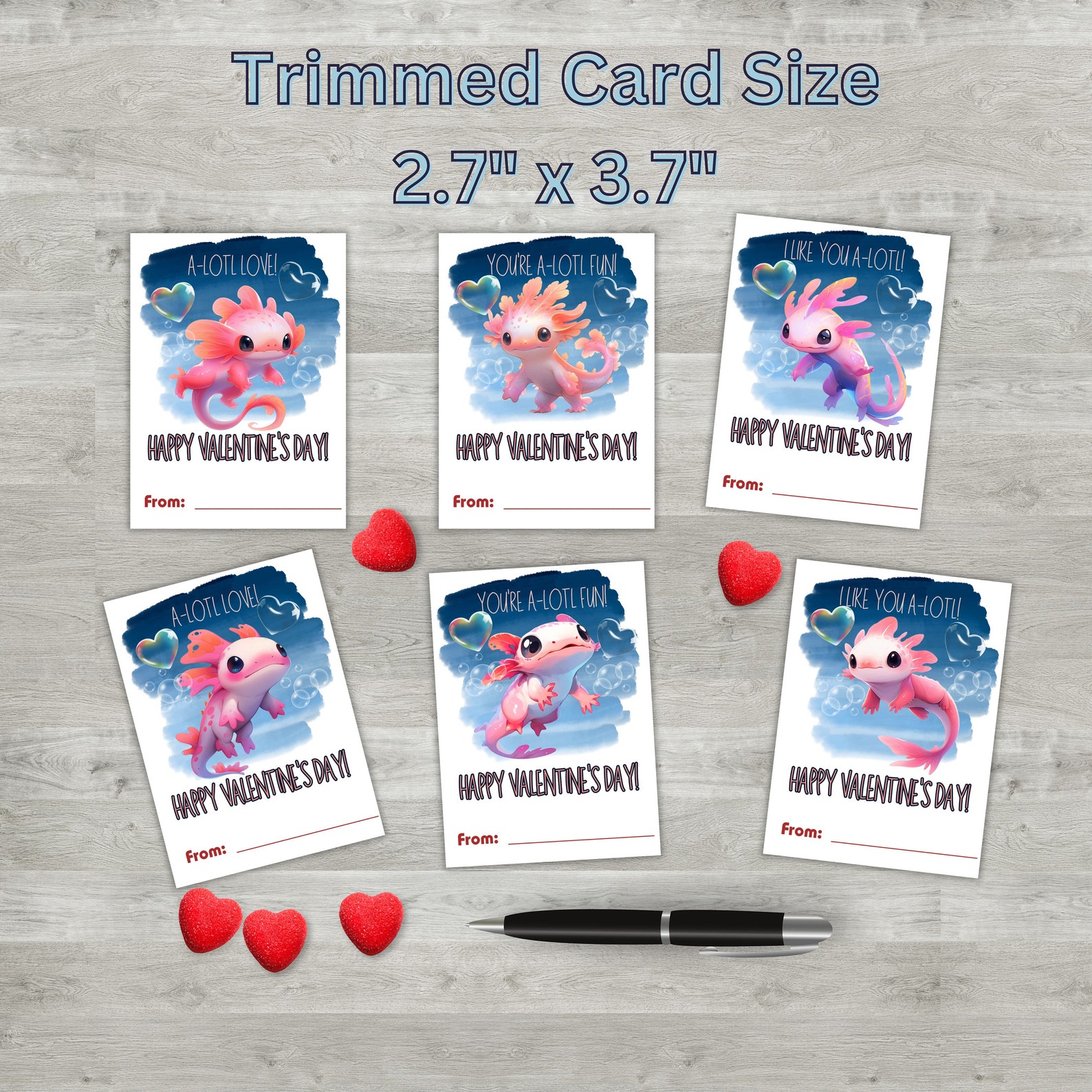 Printable Axolotl Valentine's Day Cards for Kids, Classroom Valentine ...