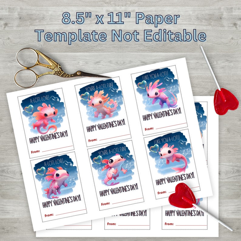 Printable Axolotl Valentine's Day Cards for Kids, Classroom Valentine ...