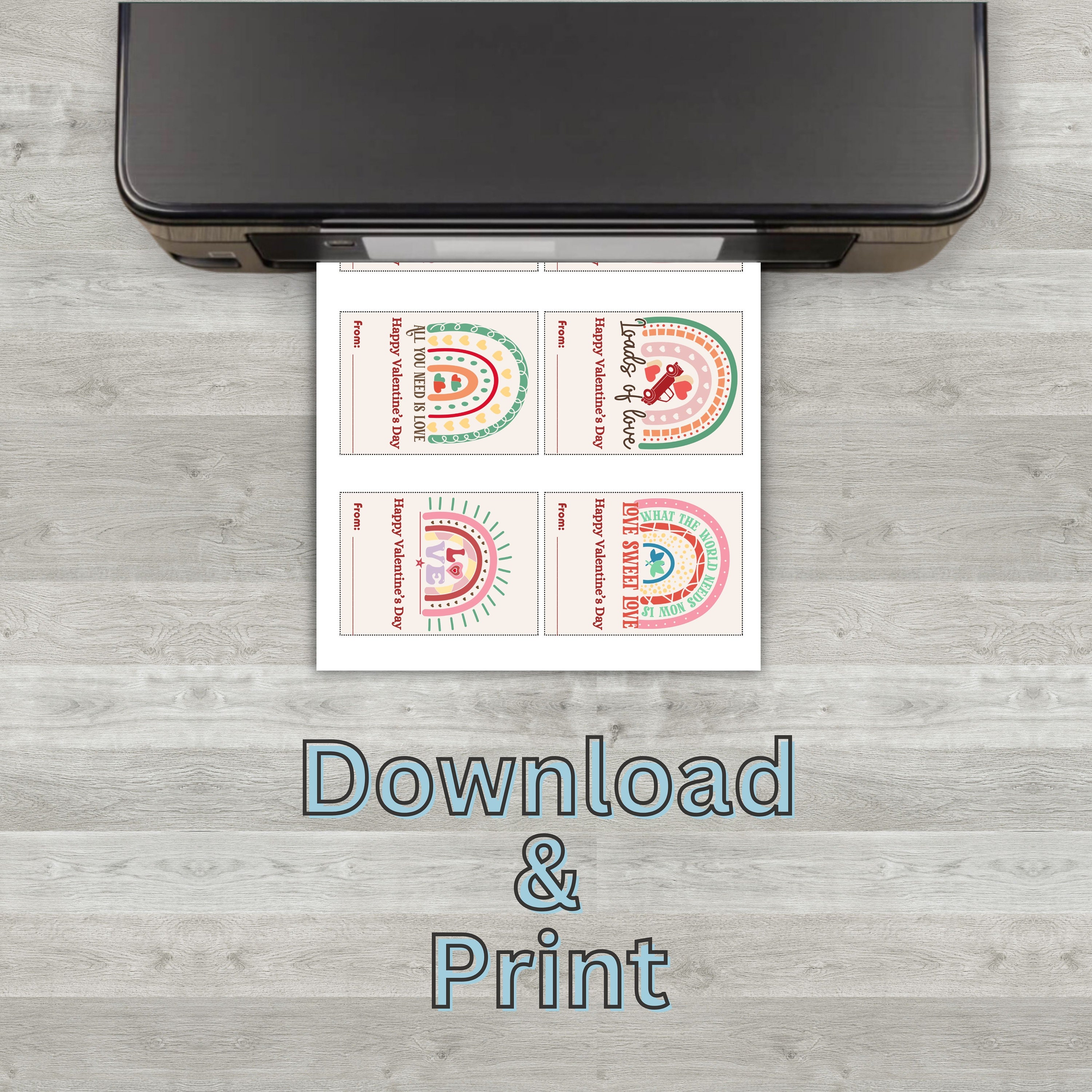 Printable Boho Rainbow Themed Valentine's Day Cards for Kids, Classroom ...