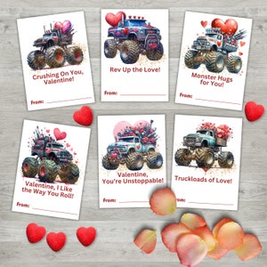 Printable Monster Truck Valentine's Day Cards for Kids, Classroom ...