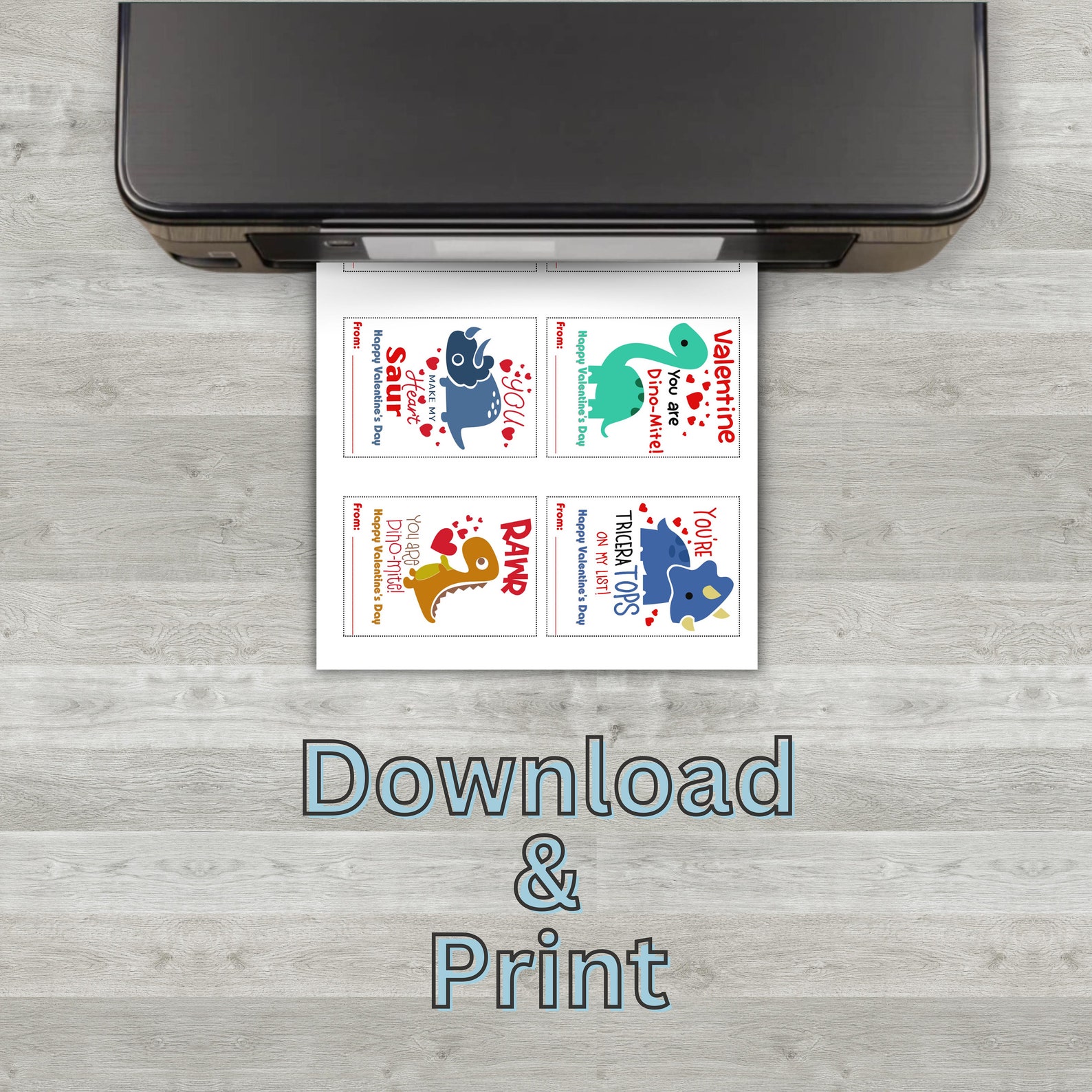 Printable Dinosaur Valentine's Day Cards for Young Kids, Classroom ...