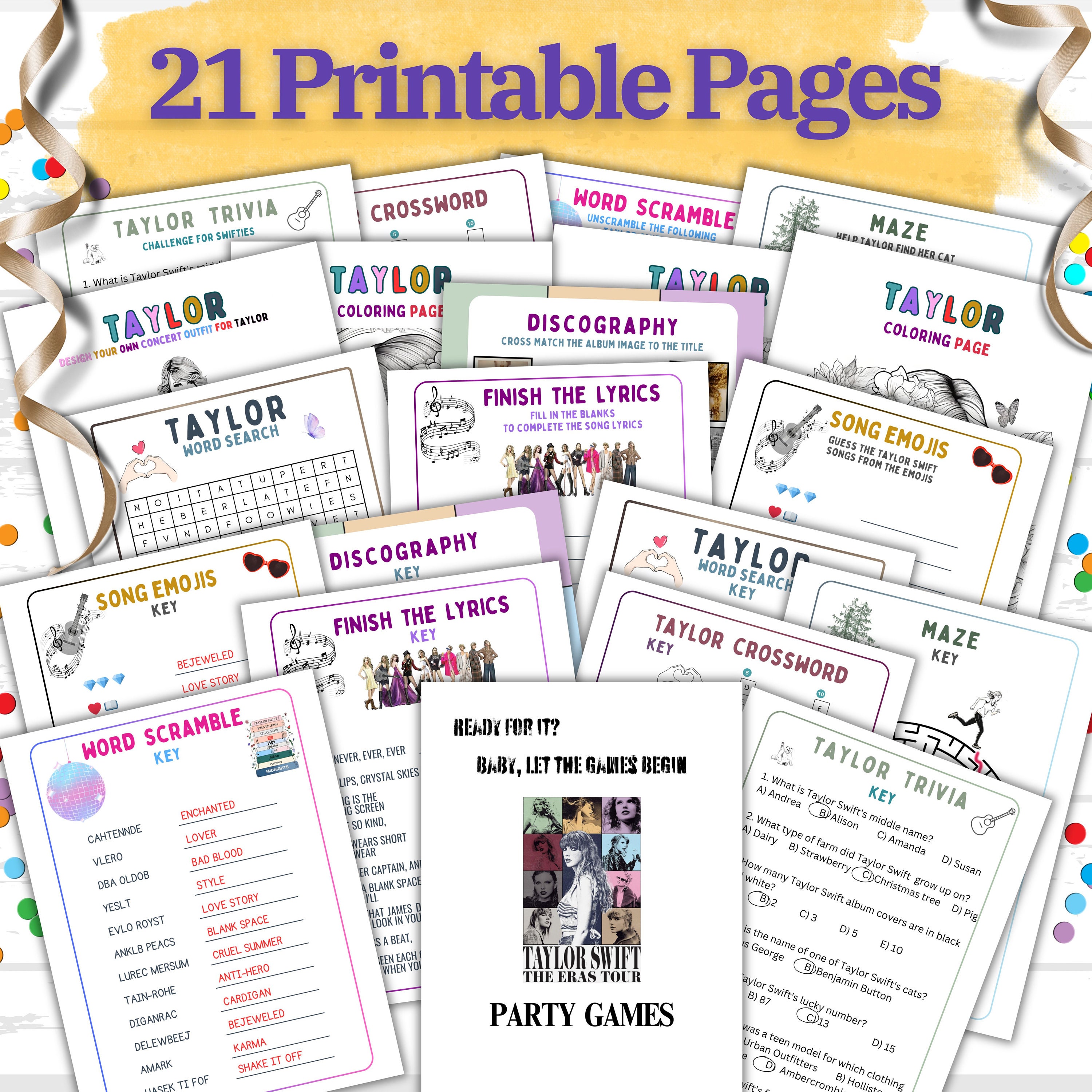 Printable Kids Party Games for Swifties, Taylor Eras Inspired Games ...