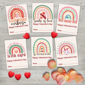 Printable Boho Rainbow Themed Valentine's Day Cards for Kids, Classroom ...