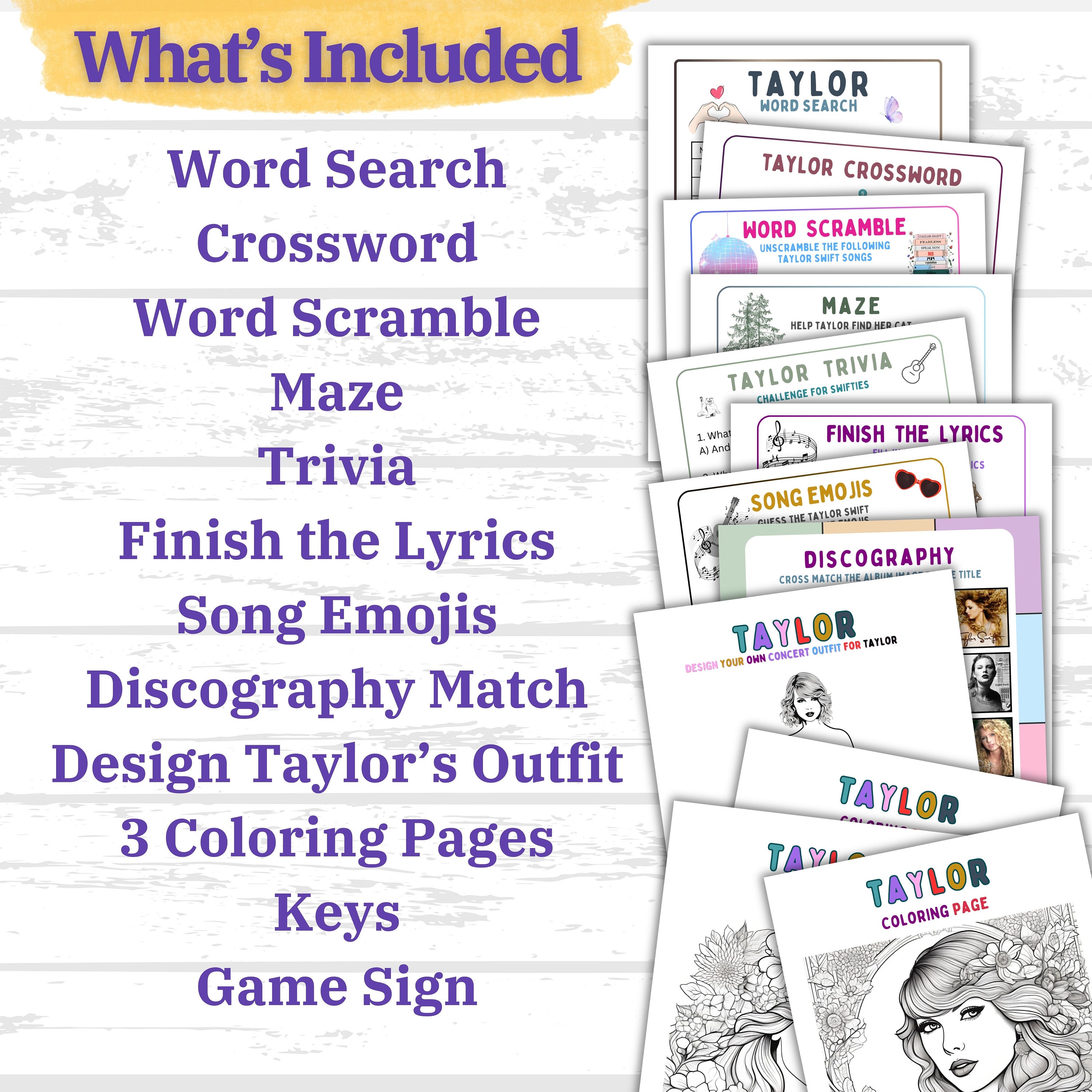 Printable Kids Party Games for Swifties, Taylor Eras Inspired Games ...