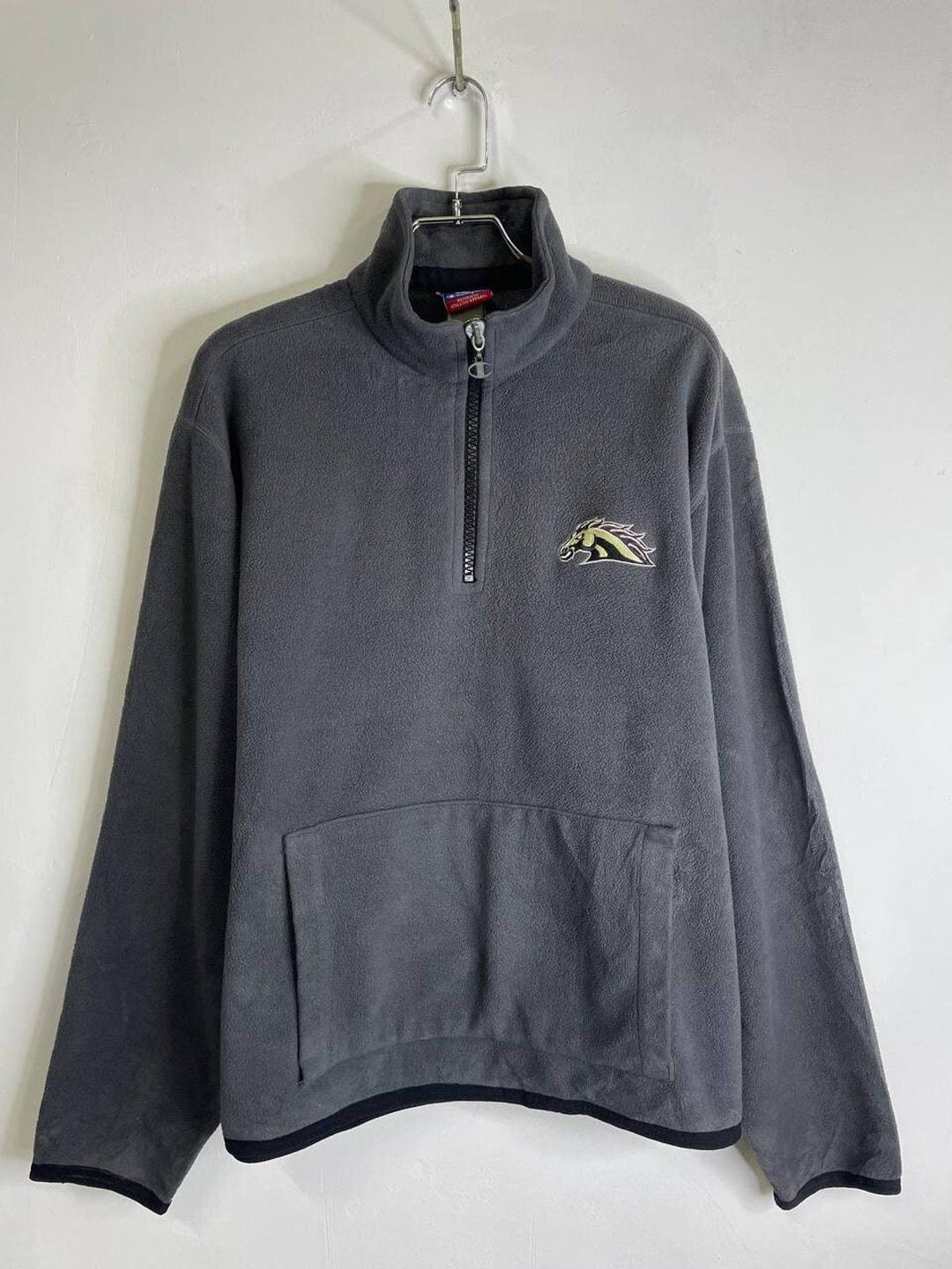Vintage Champion Broncos Logo Grey Quarter-zip Fleece Pullover Size XL ...