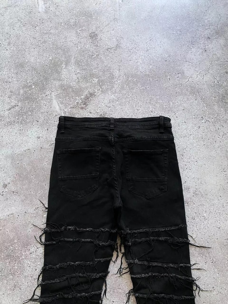 Vintage Distressed Frayed Stacked Flared Fit Black Jeans - Etsy