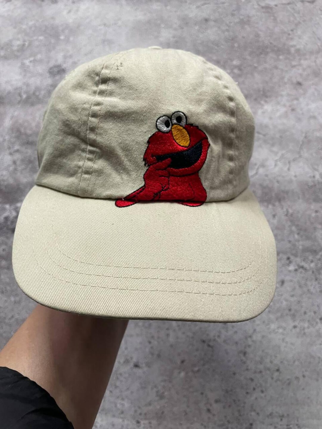 Vintage Sesame Street Elmo Embroidered Cap - Beige Cotton Baseball Hat ...