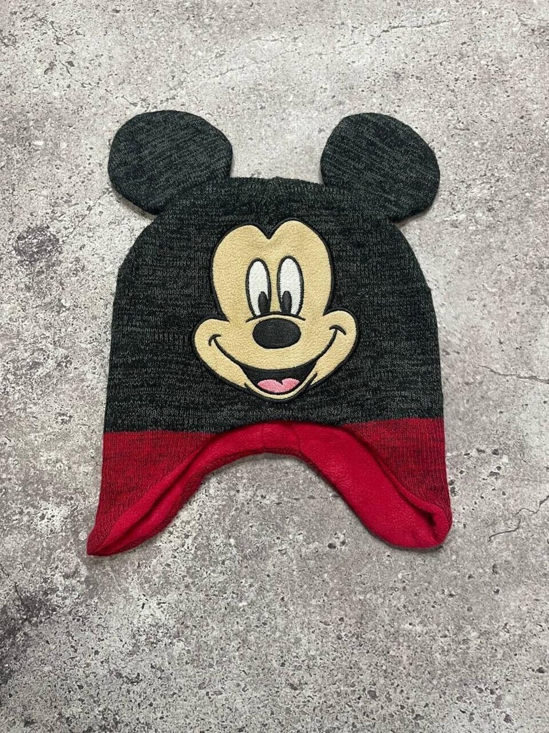 Vintage Disney Mickey Mouse Ears Red Black Fleece Beanie Hat Kids 2-5 Y ...