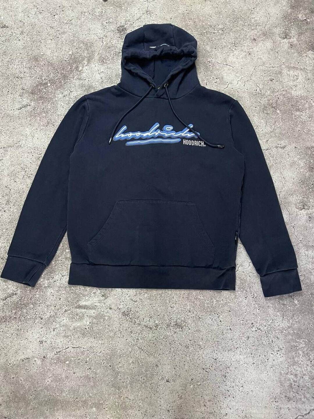 Vintage Hoodrich Hoodie M Black Blue Logo Streetwear Pullover Hooded ...