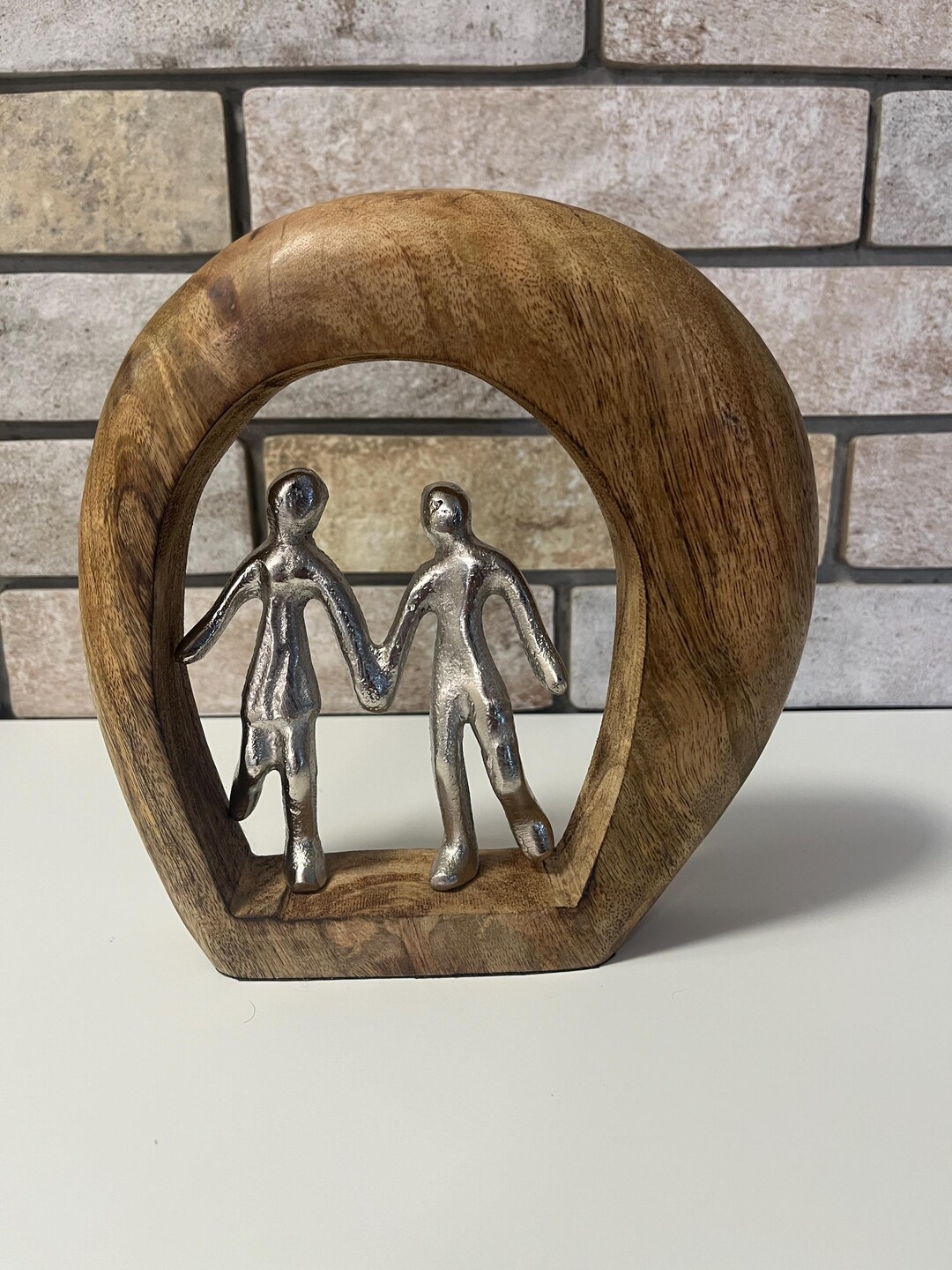 Romantic Couple Sculpture – Handcrafted Metal & Wood Figurine, Love ...