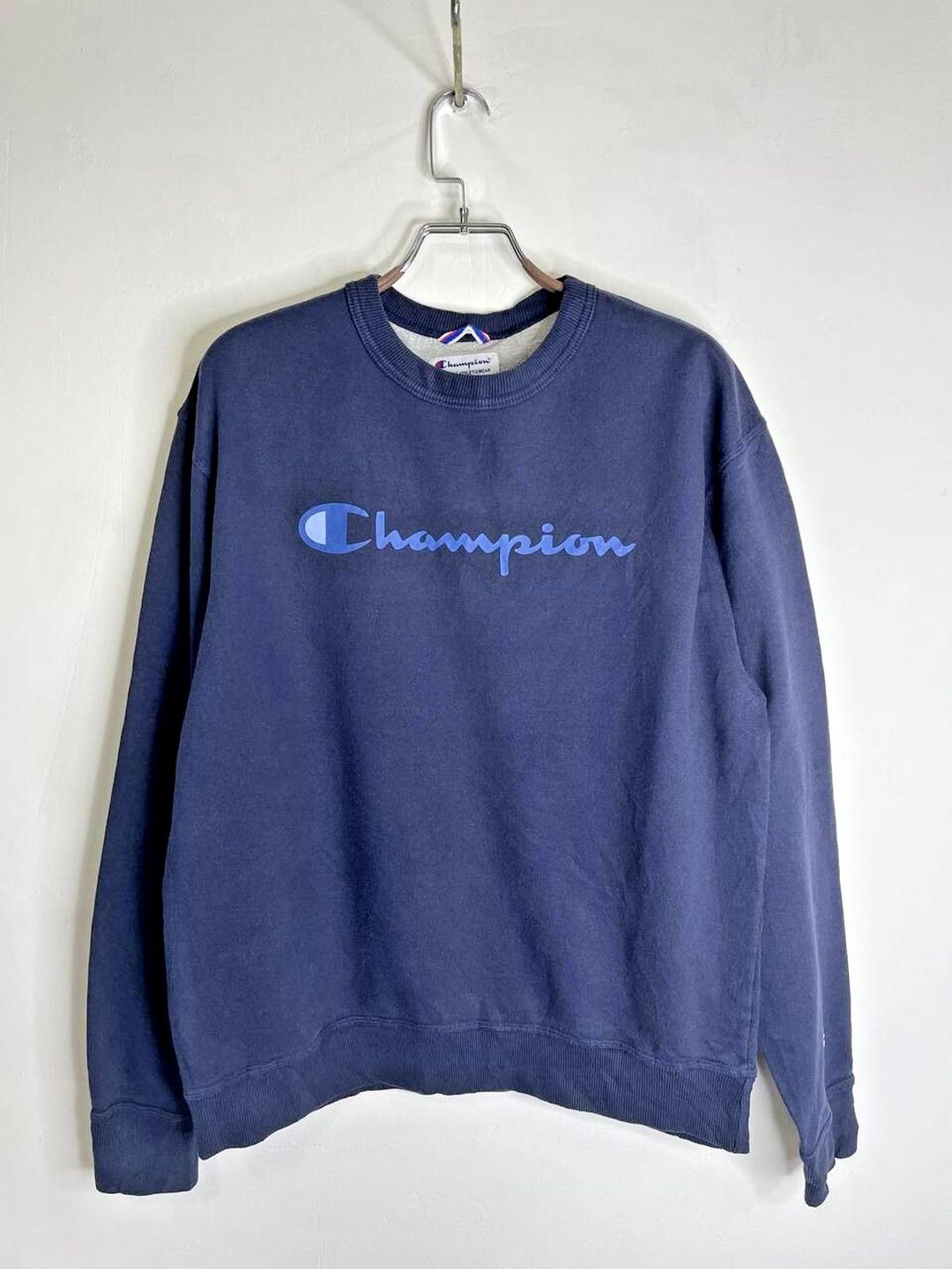 Vintage Champion Navy Blue Sweatshirt L Big Logo Embroidered Pullover ...