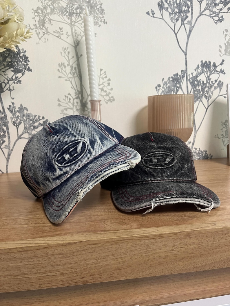 Vintage Diesel Distressed Denim Baseball Cap Y2K Style – Blue & Black ...