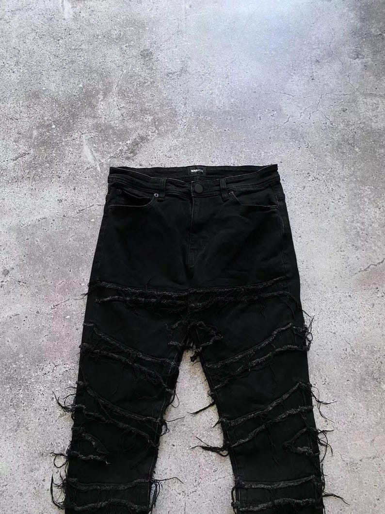 Vintage Distressed Frayed Stacked Flared Fit Black Jeans - Etsy