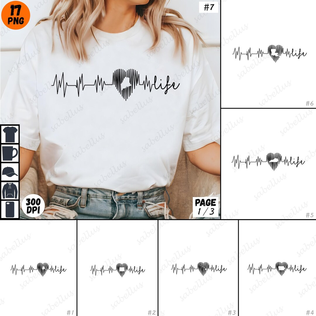 Heartbeat Life PNG Bundle, Heartbeat Sublimation Design, Heartbeat Life ...