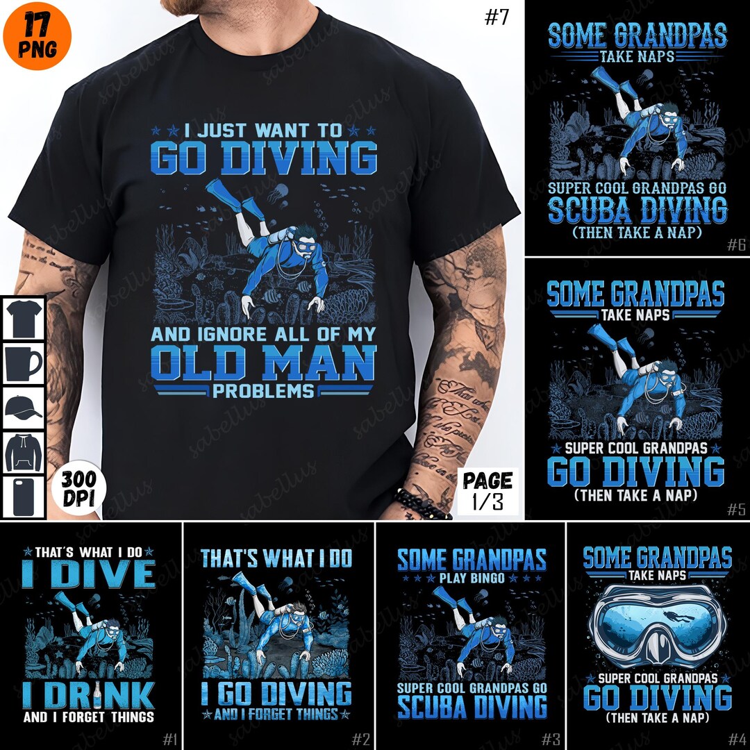 Scuba Diving PNG Bundle, Grandpa Scuba Diving Sublimation, Funny Diving ...