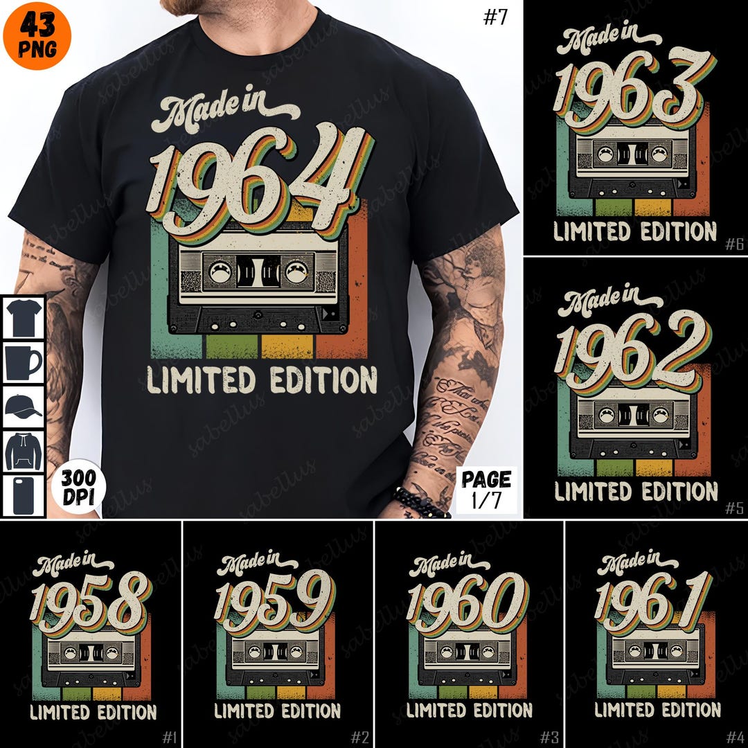 Vintage 1964 PNG, Limited Edition Sublimation Design, 1960s Birthday ...