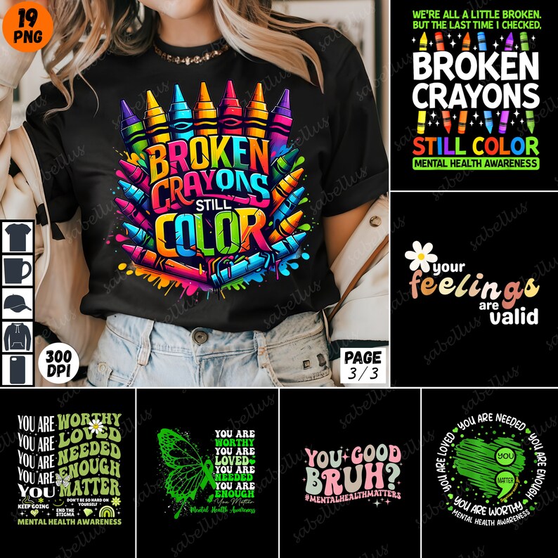 Mental Health Awareness PNG Bundle, Broken Crayons Still Color, Fight ...