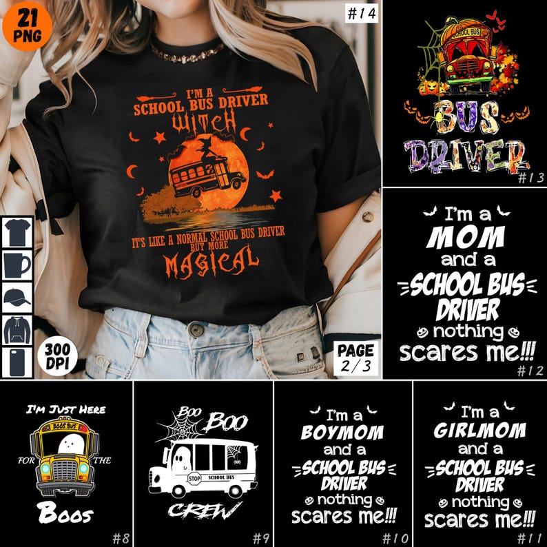 Halloween Bus Driver PNG Bundle Scary Costume Funny Pumpkins School Bus ...
