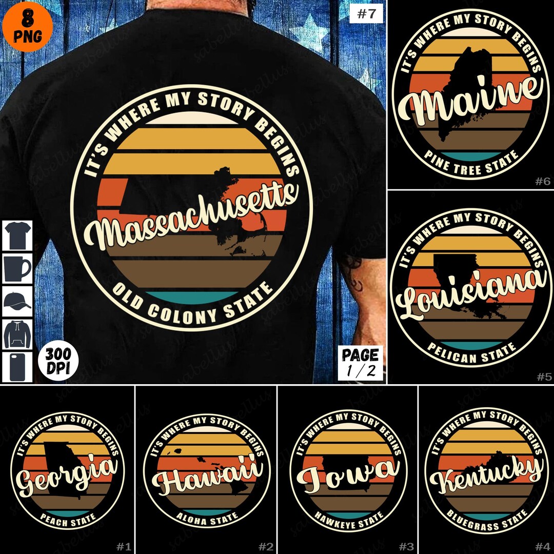 State Pride PNG Bundle, State Sublimation Design, Vintage State ...