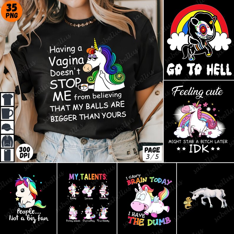 Unicorn PNG Bundle Funny Quotes Sublimation Digital Download Sassy ...