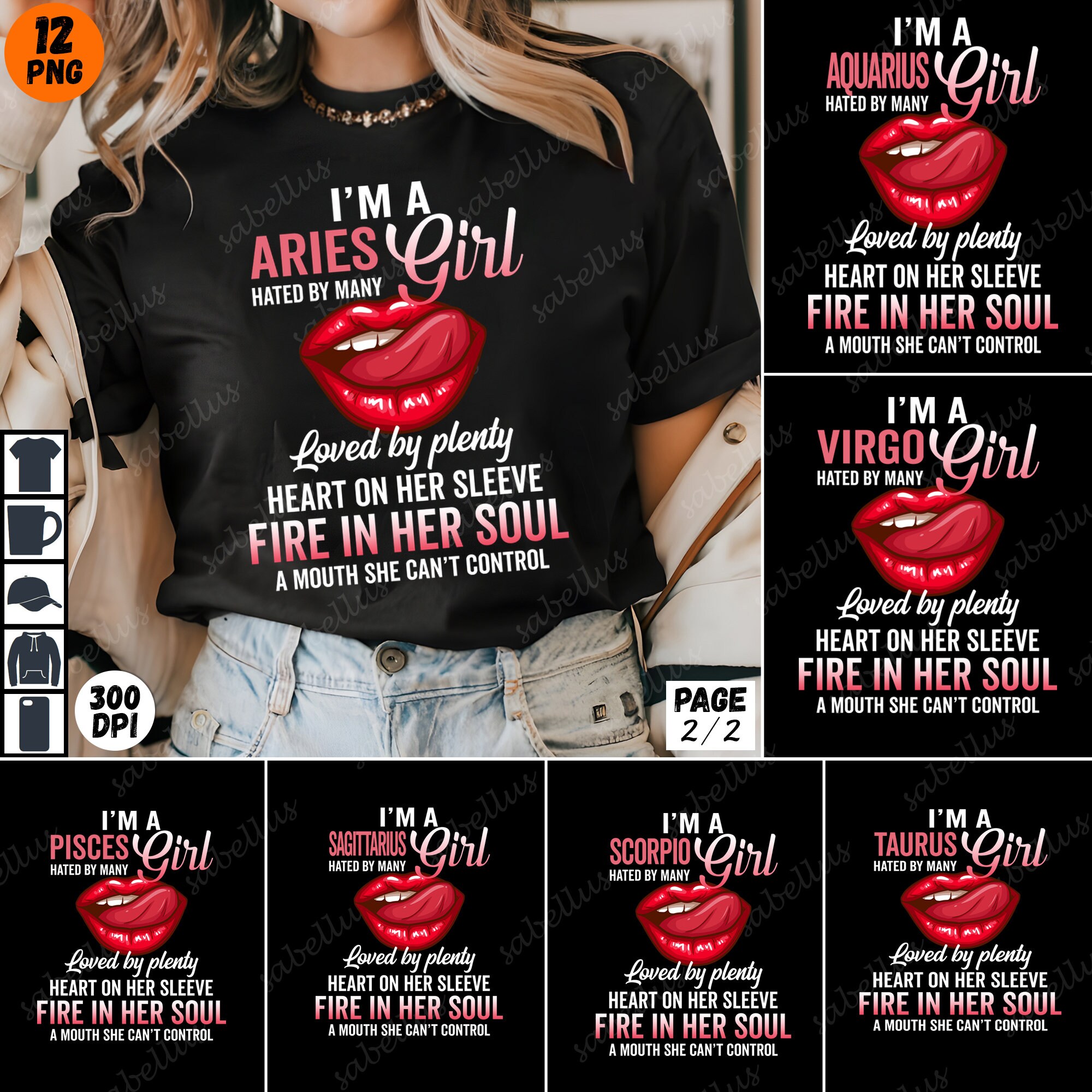 Zodiac Girl PNG Bundle, Aquarius Aries Cancer Capricorn Gemini Leo Libra Pisces Sublimation ...