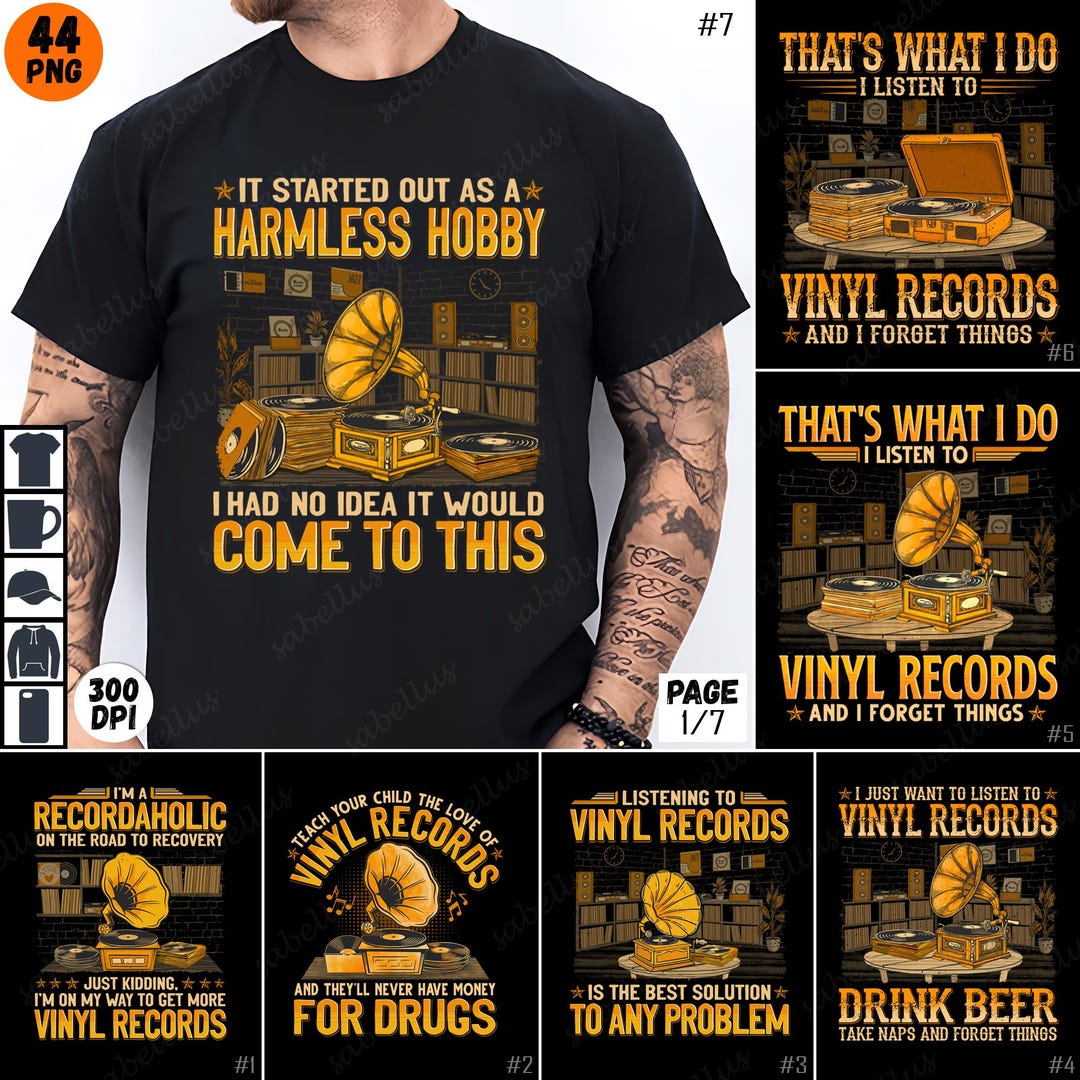 Vinyl Records PNG Bundle, Sublimation Designs, Retro Music Graphics ...