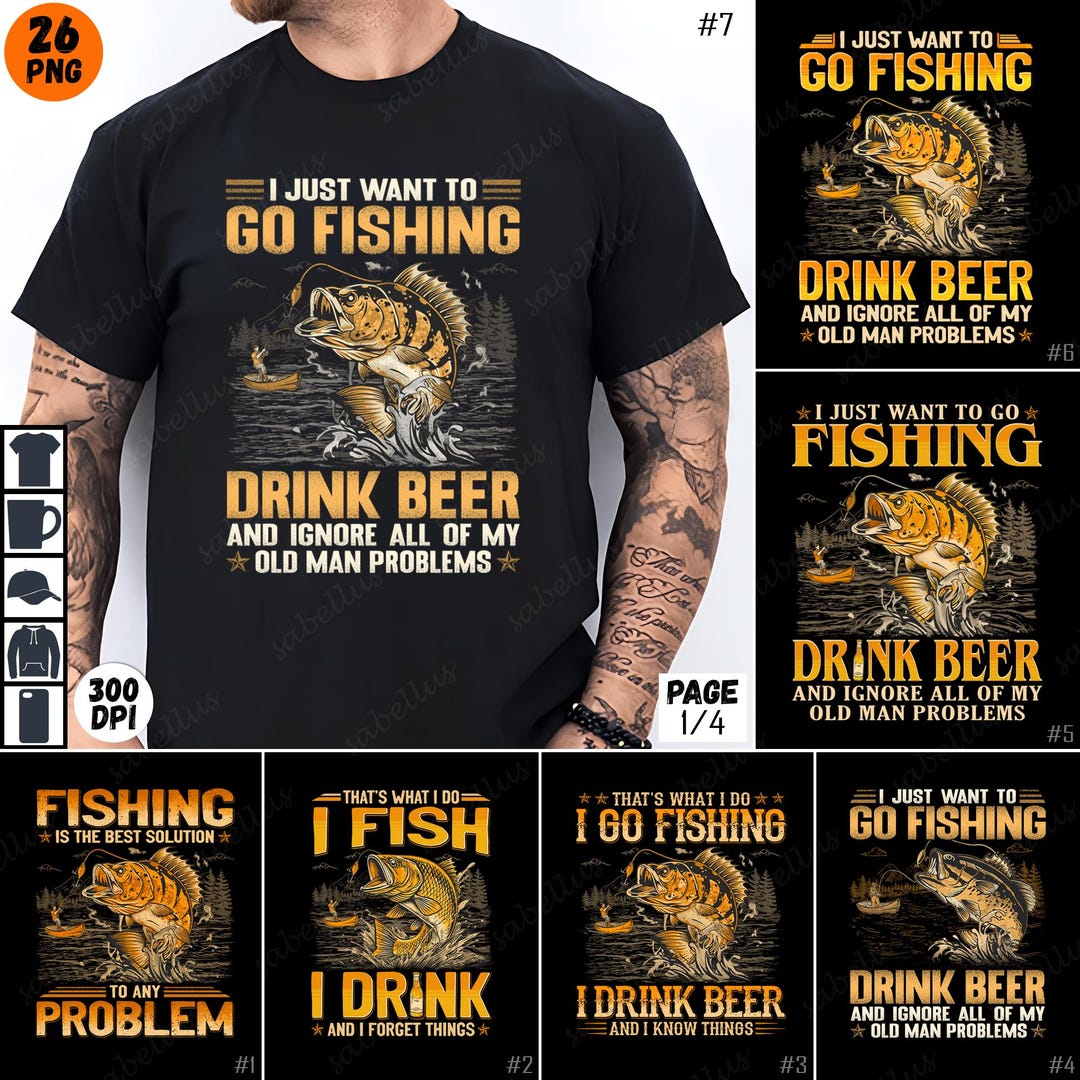 Fishing PNG Bundle, Beer Fishing PNG, Funny Fisherman Clipart, Fishing ...
