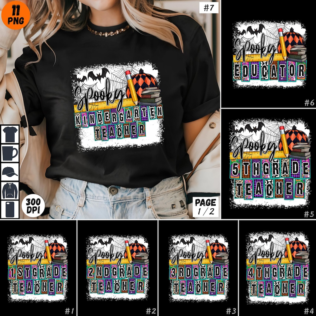 Spooky Teacher Pumpkin PNG Bundle, 1st to 5th Grade Kindergarten Pre-k ...