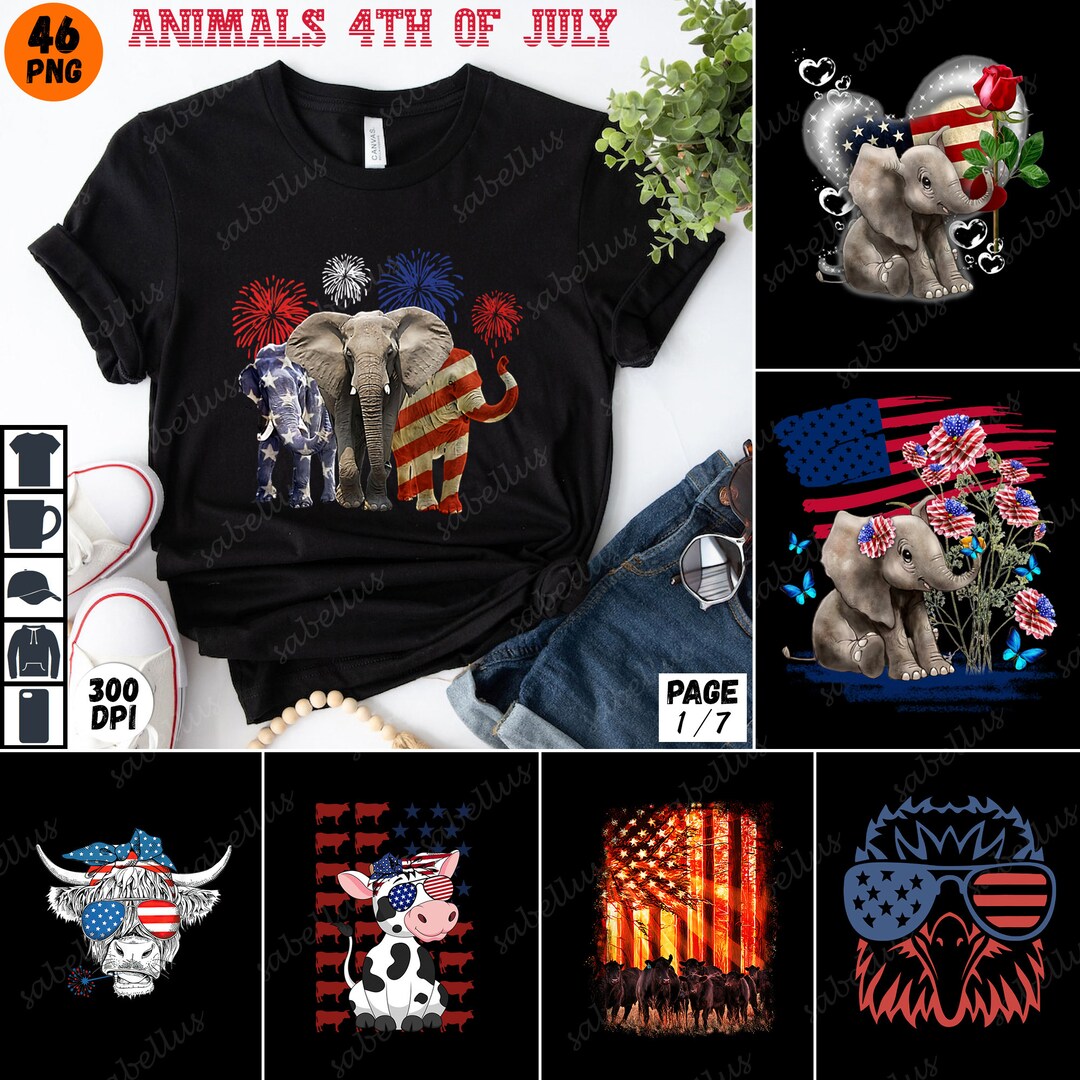 46 PNG Bundle - Independence Day Animals With Glasses | Highland Cow ...