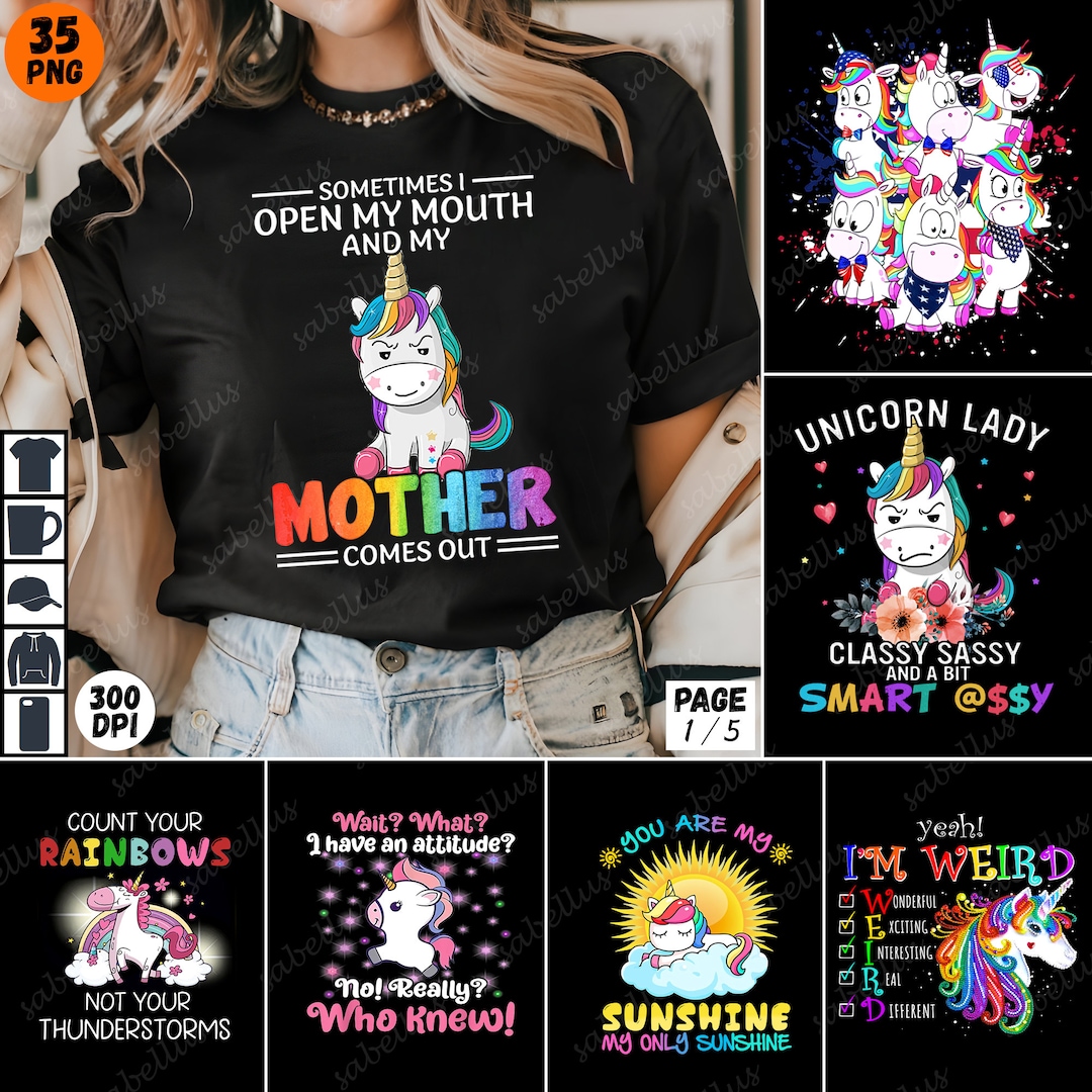 Unicorn PNG Bundle Count Your Rainbows Unicorn Squad Graphics Magical ...