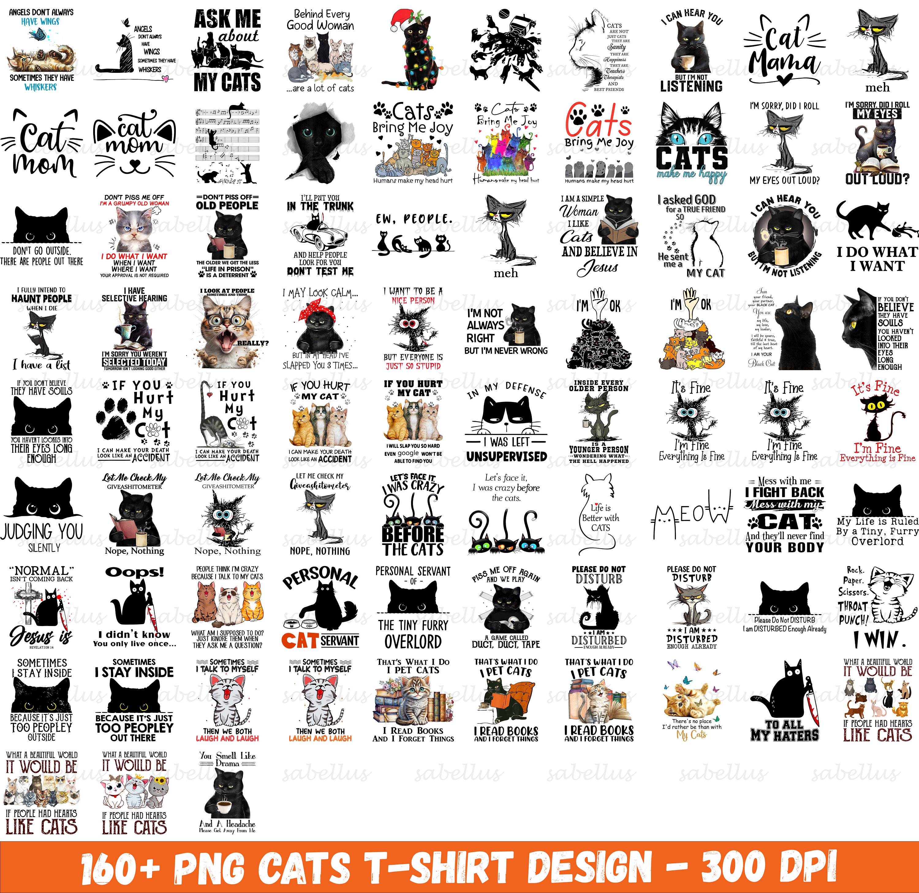 160 Cats T-shirt Design Bundle, Cat Breeds Clipart Bundle, Cats Png for ...
