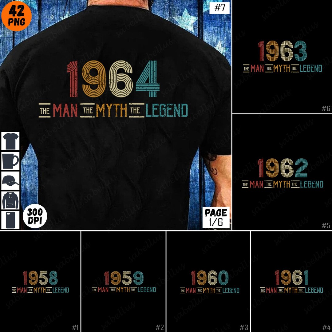 Vintage 1964 PNG Bundle, Retro Man Myth Legend Sublimation Design ...