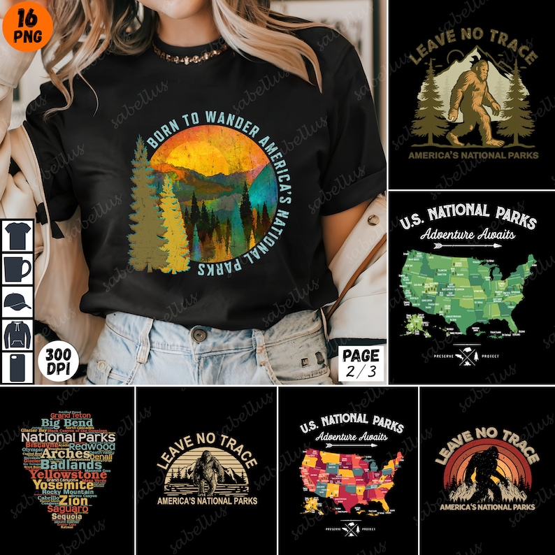 National Parks Tees PNG Bundle, Yellowstone Park Tees Clipart, Digital ...