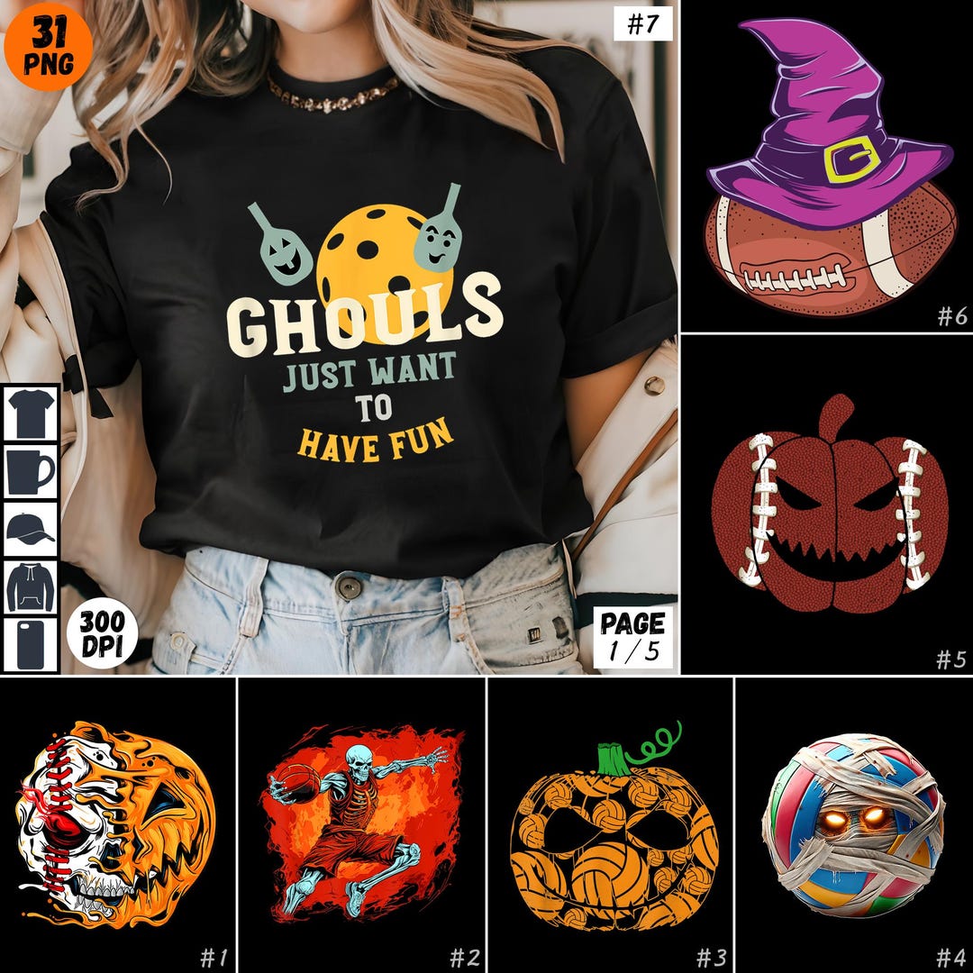 Halloween Sports PNG Bundle Baseball Pumpkin Skeleton Volleyball ...