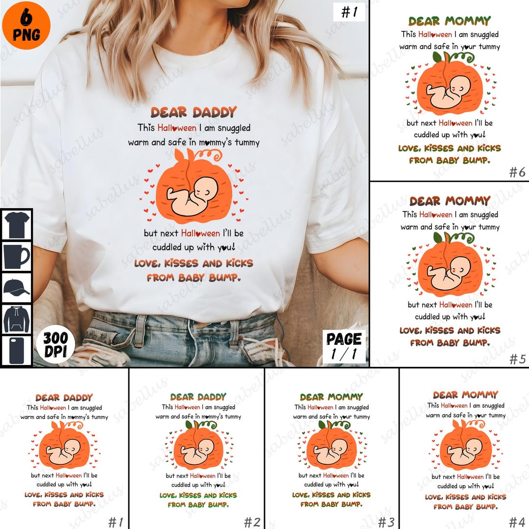 Dear Daddy Mommy Halloween Gift PNG Bundle, 2024 Baby Bump Sublimation Shirt Design, Spooky ...
