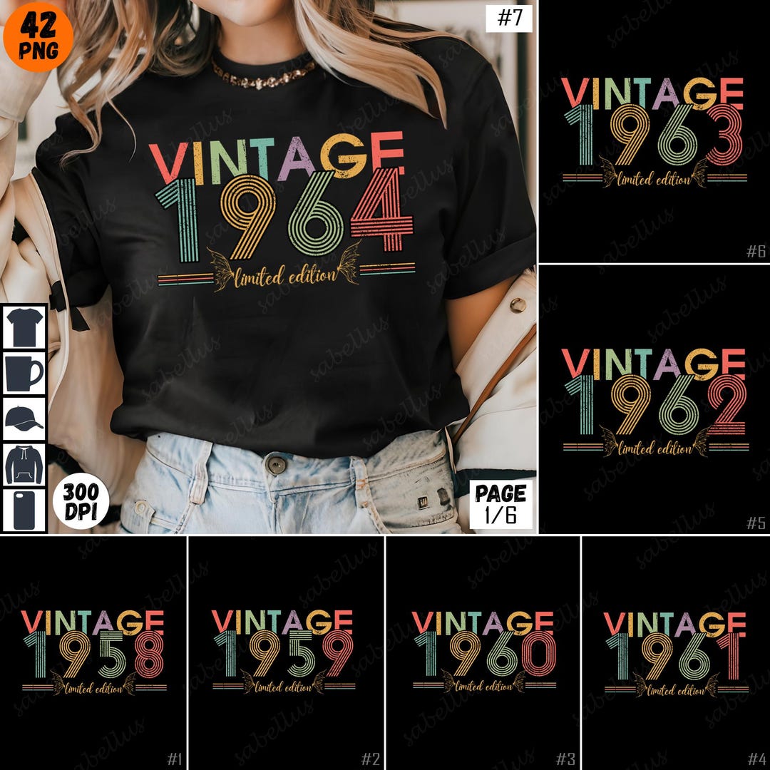 Vintage 1964 PNG Bundle, Retro 1960s Sublimation Design, 1964 Birthday ...