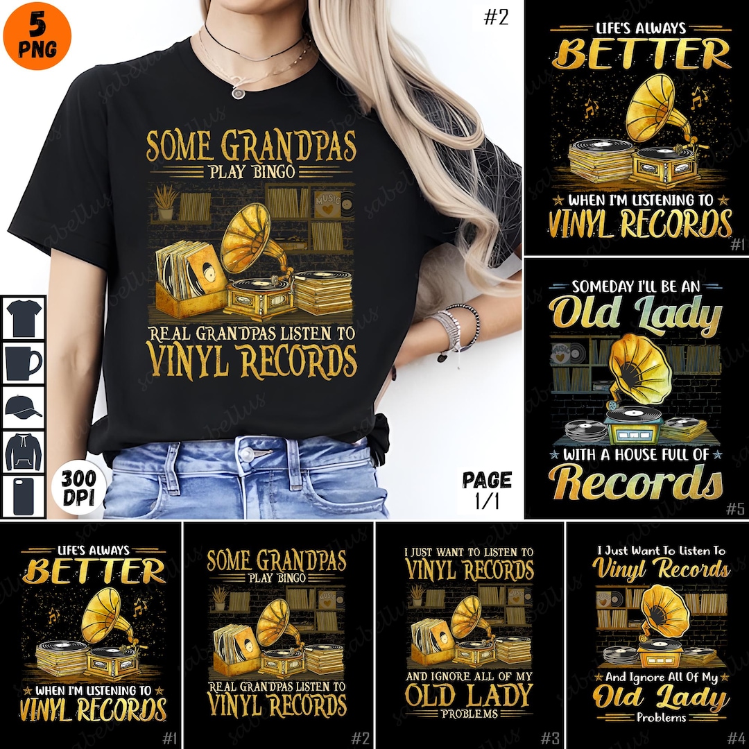 Vinyl Records PNG Bundle, Grandpa Sublimation Designs, Retro Music ...