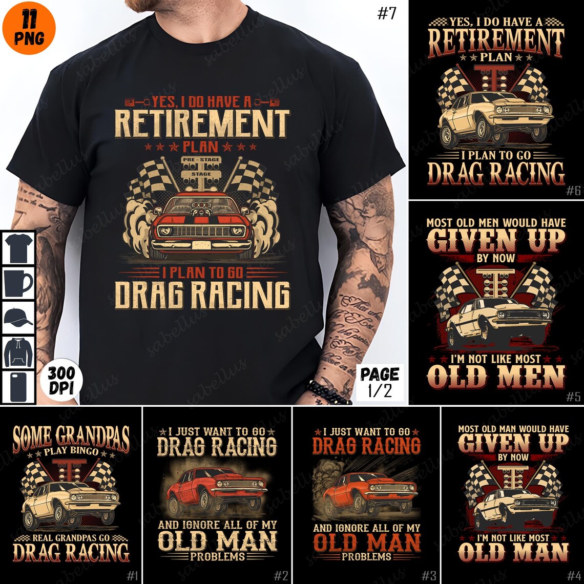 Drag Racing PNG Bundle, Grandpa Retirement PNG, Racing Sublimation ...