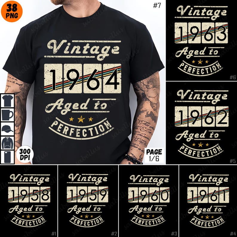 1964 Vintage PNG Bundle, Retro Sublimation Design, Aged to Perfection ...